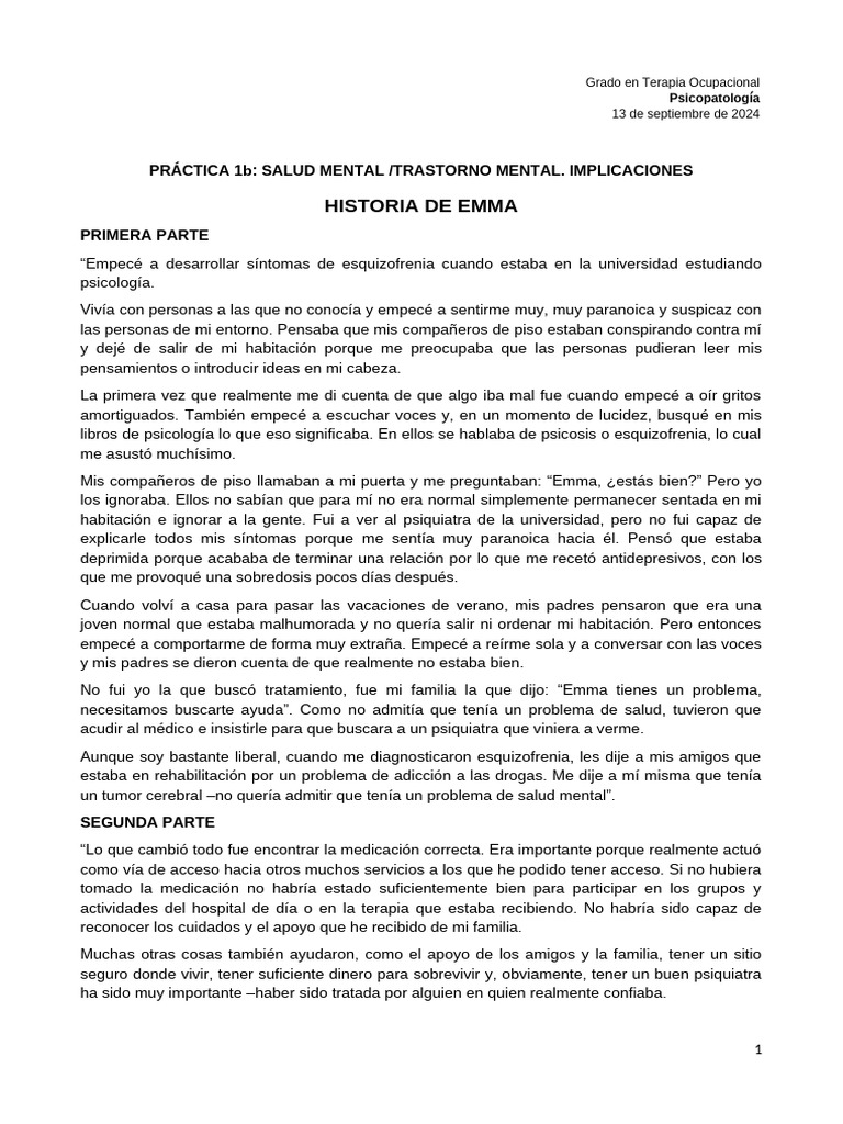 Práctica 1b | PDF | Trastorno mental | Salud mental