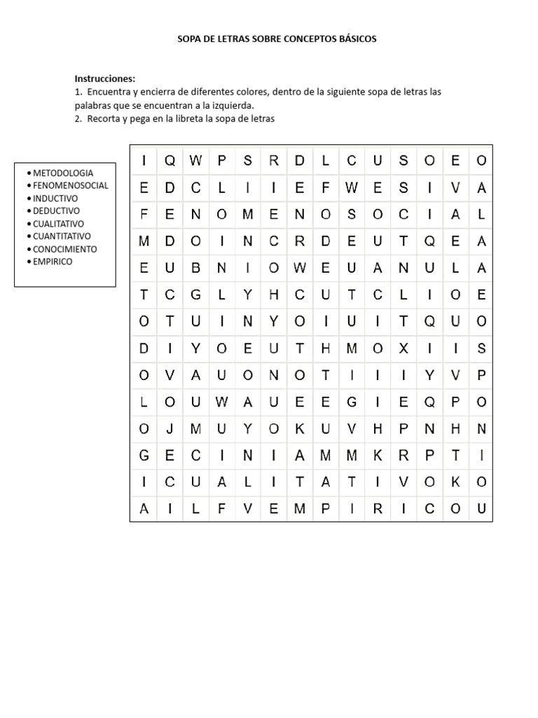 Sopa de Letras Sobre Conceptos Básicos | PDF