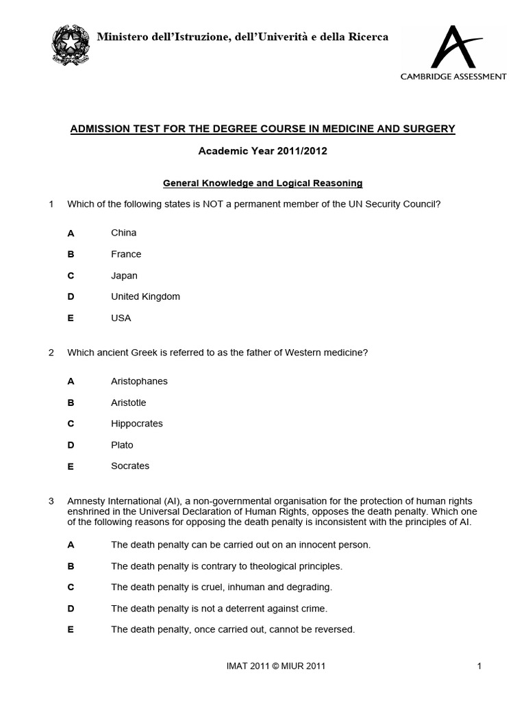 Imat Past Paper 2011 Part1 | PDF | Capital Punishment