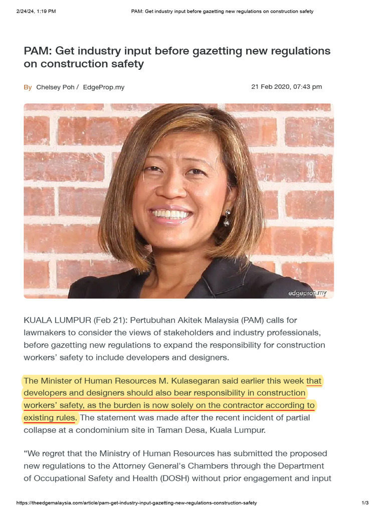 PAM Get Industry Input Before Gazetting New Regulations On Construction ...