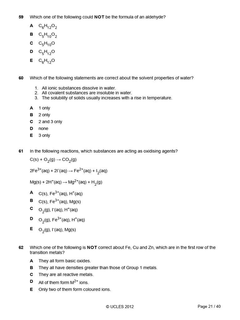 Imat Past Paper 2012 - Part5 | PDF | Chloride | Chemical Reactions