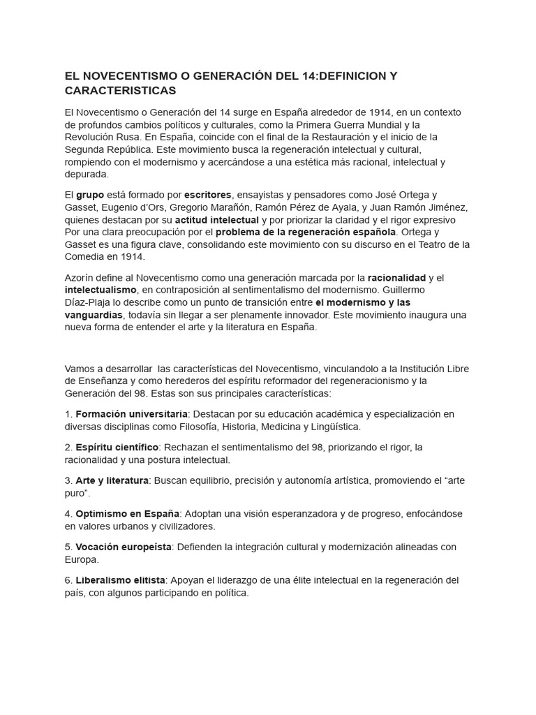 El Novecentismo o Generación Del 14 - Definicion y Caracteristicas ...