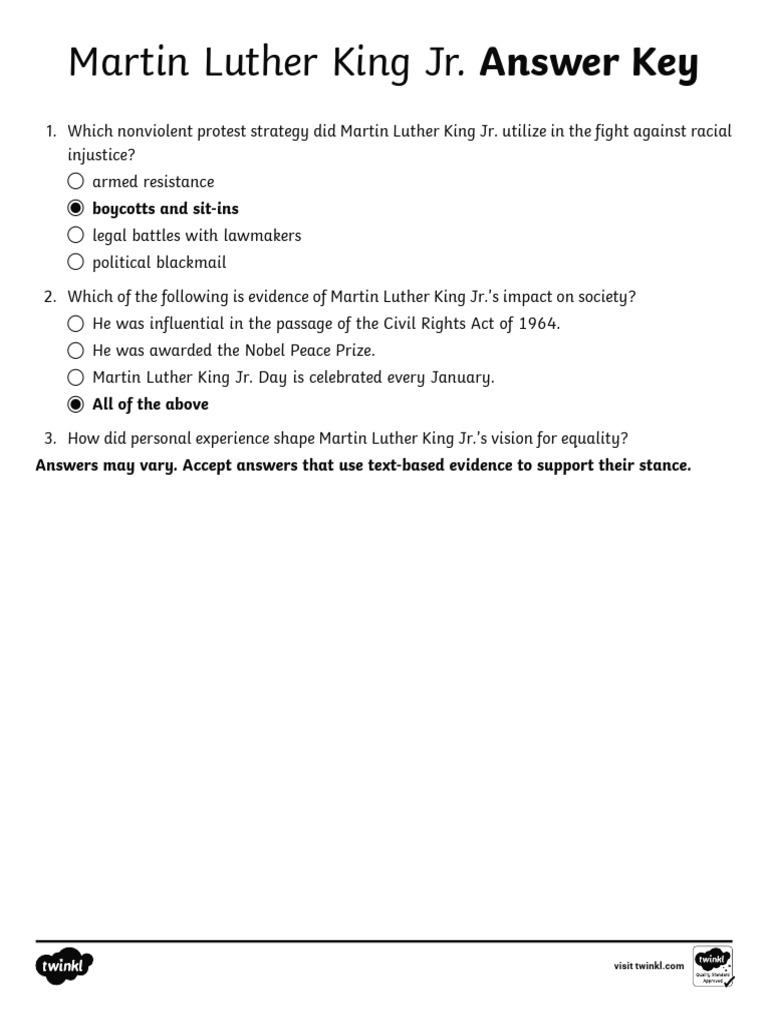 Martin Luther King Jr. Answer Key | PDF