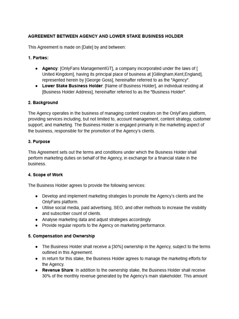 Agreement Between Agency and Lower Stake Business Holder | PDF ...