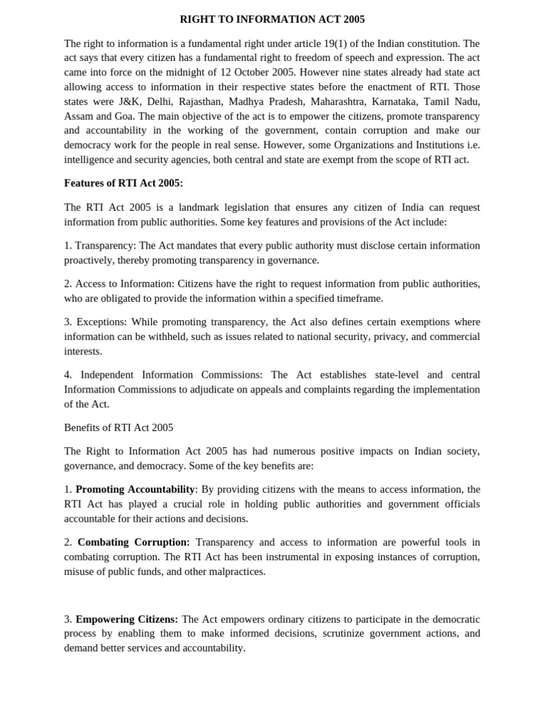 Right To Information Act 2005 | PDF