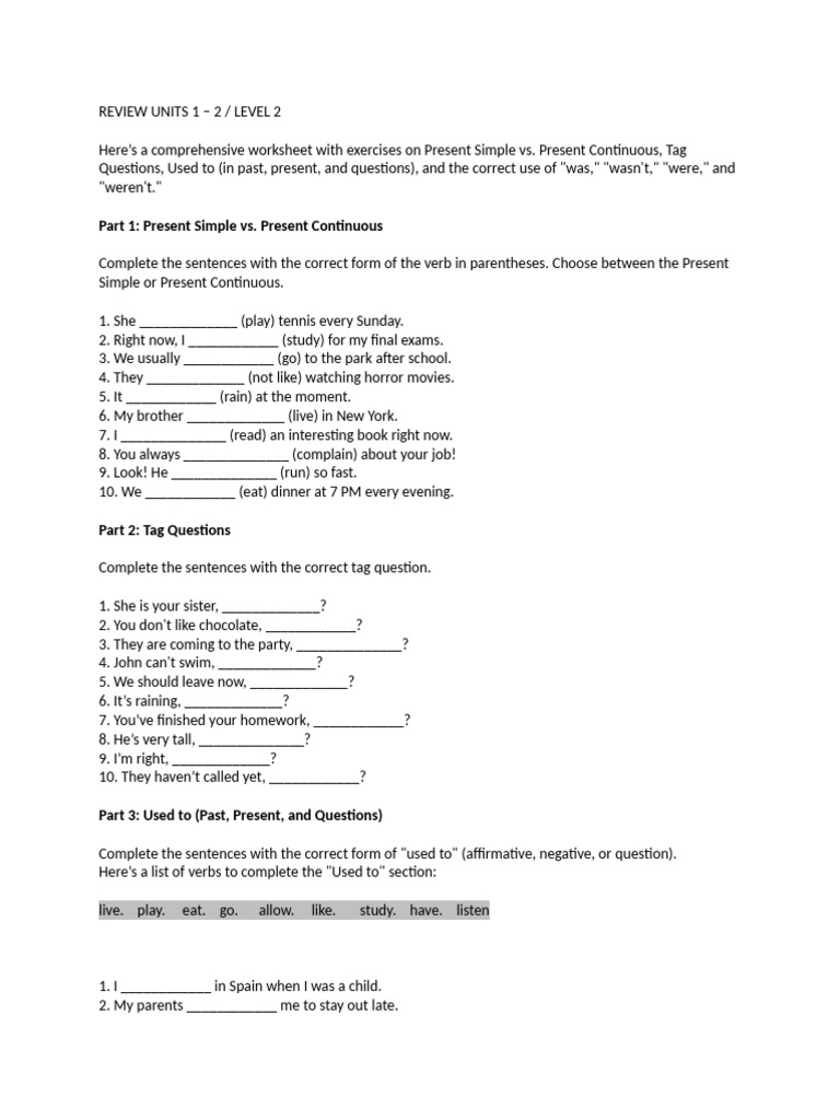 Review of Grammar Units 1-2 | PDF | Linguistics | Grammar