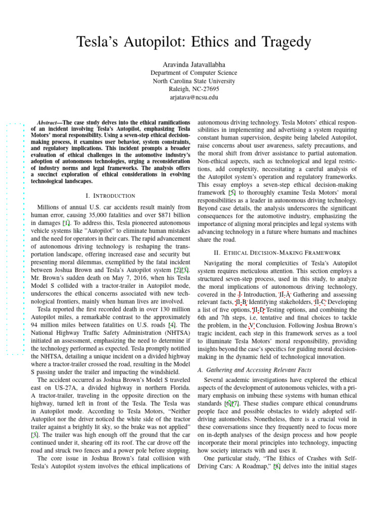 Teslas Autopilot Ethics and Tragedy | PDF | Artificial Intelligence ...