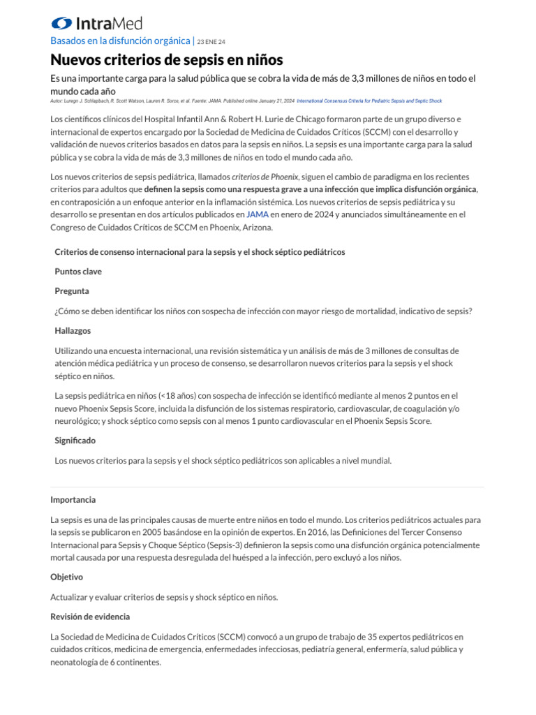 Nuevos criterios de sepsis pediátrica 2024 | PDF | Septicemia ...