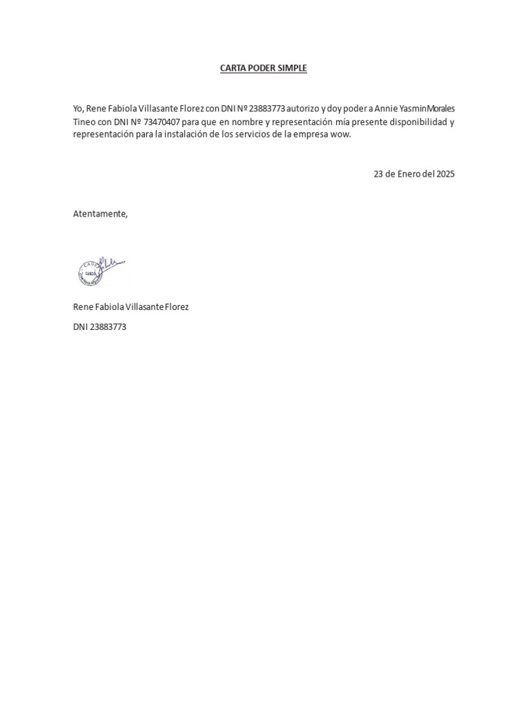 CARTA PODER SIMPLE Wow | PDF