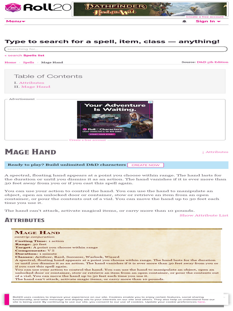Mage Hand Spell Guide D&D 5E | PDF | Magician (Fantasy) | D20 System