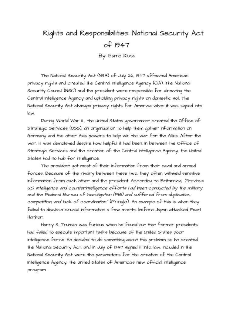 NHD National Security Act of 1947 | PDF | Fourth Amendment To The ...