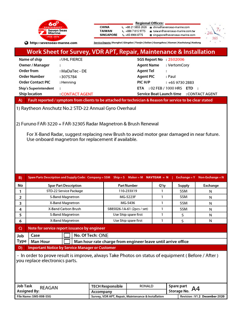 VDR APT Repair & Maintenance Worksheet | PDF