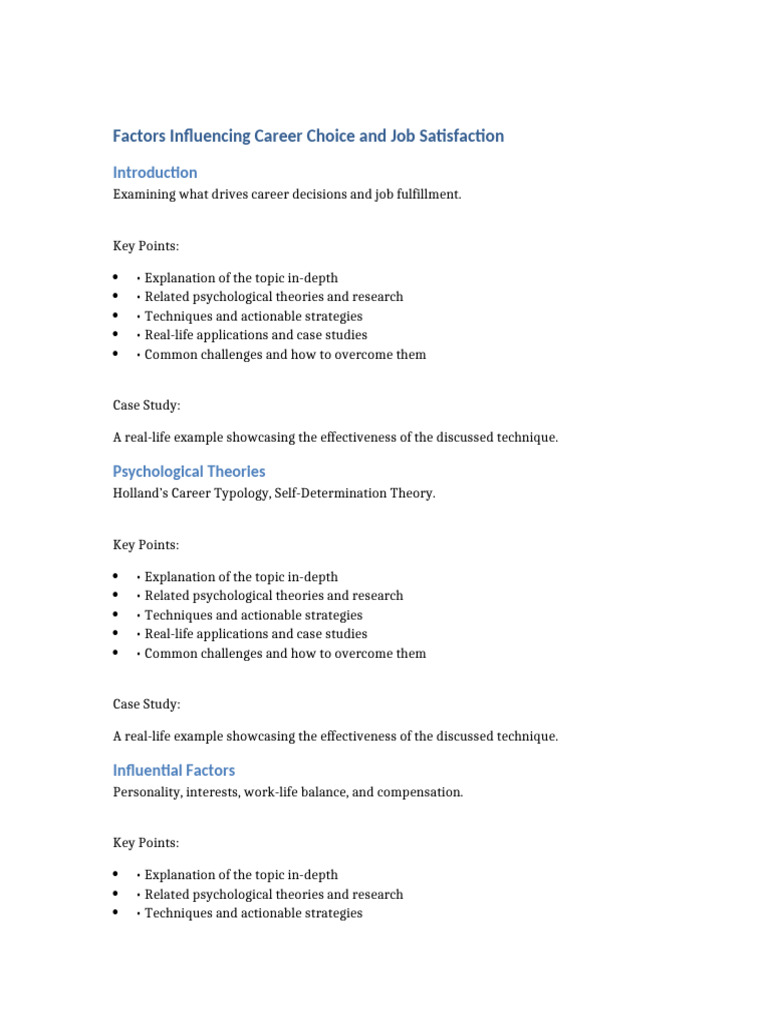 Factors Influencing Career Choice and Job Satisfaction | PDF ...