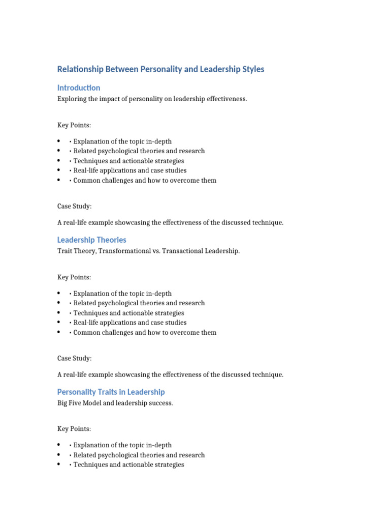 Personality's Impact on Leadership Styles | PDF | Leadership | Theory