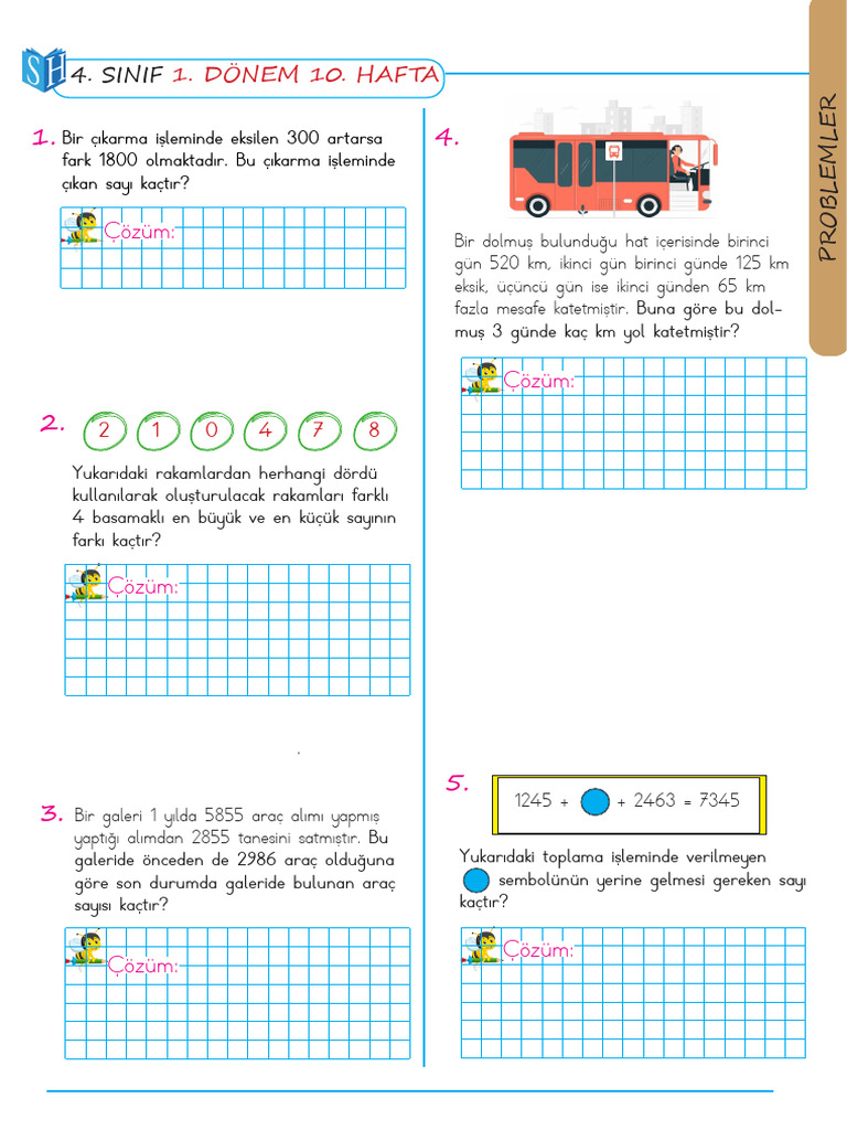 4.-SINIF-10.-HAFTA-HAFTALIK-PROBLEMLER- | PDF