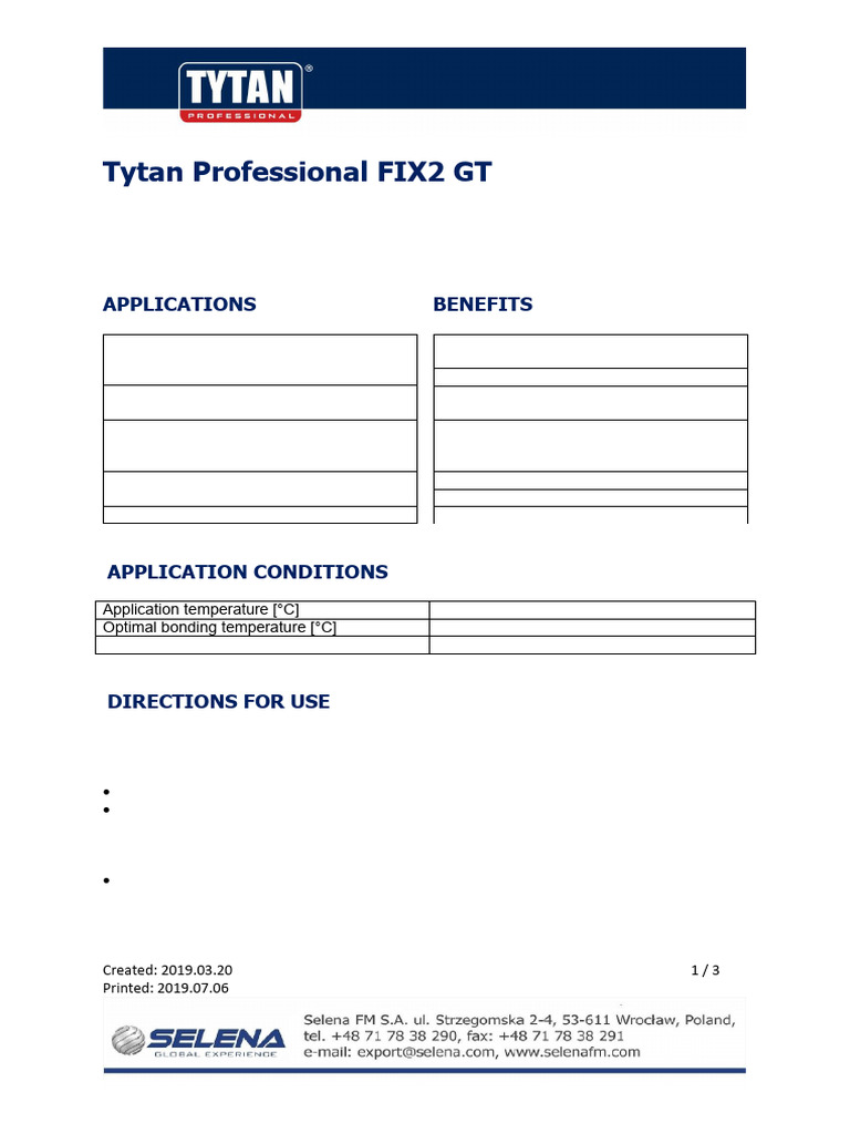 Tytan FIX2 GT Adhesive Guide | PDF | Adhesive | Glasses