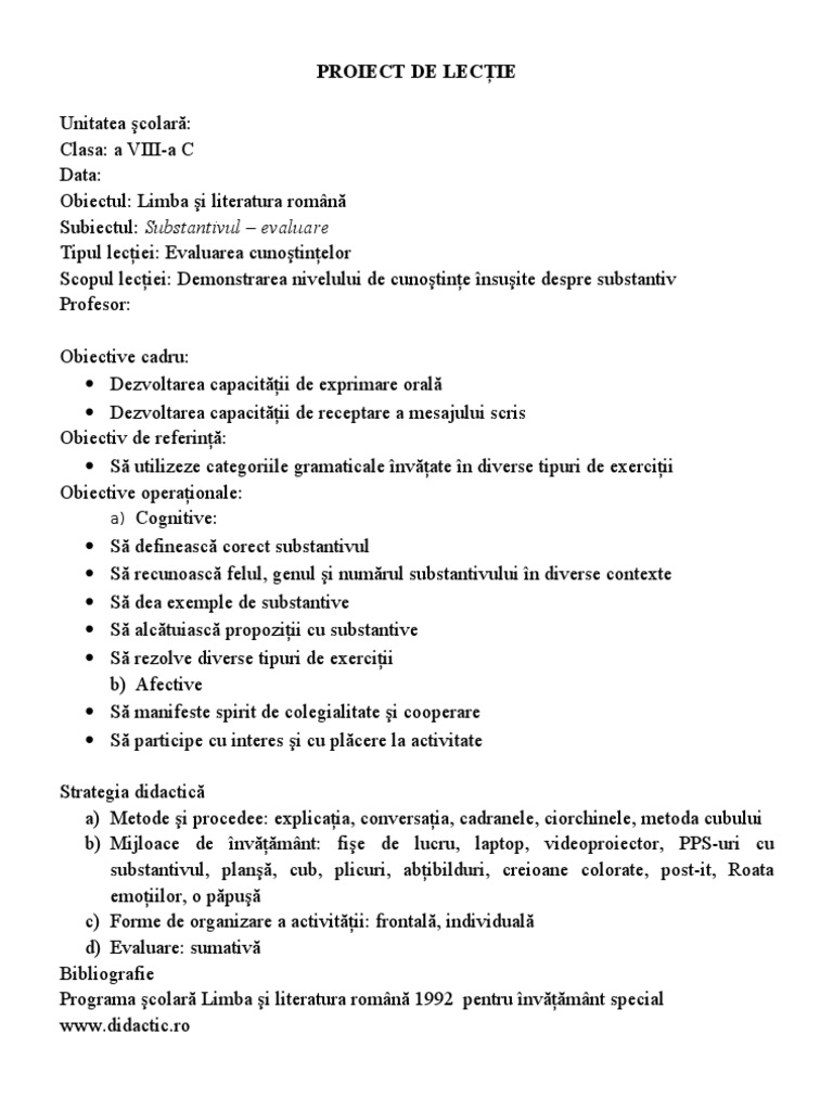 Proiect de Lectie | PDF