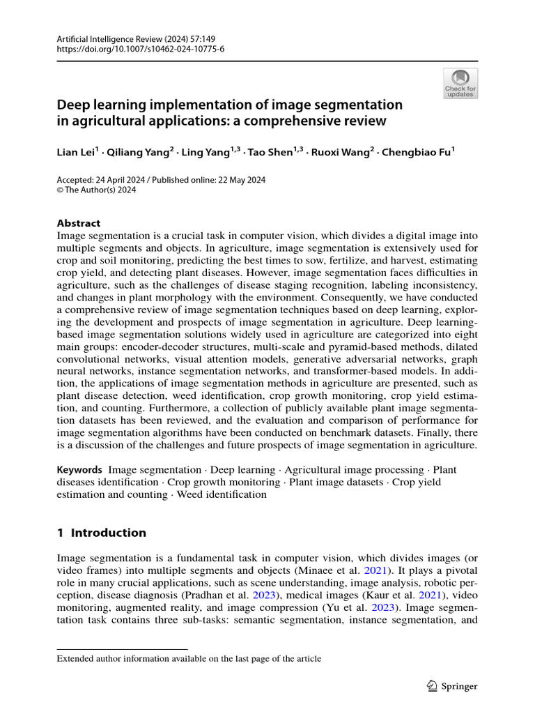 Deep Learning for Agricultural Image Segmentation | PDF | Image Segmentation | Deep Learning