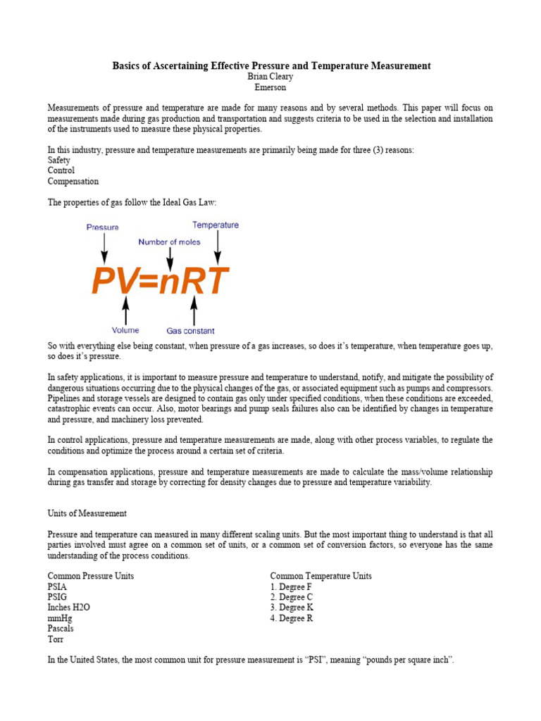 Basics of Ascertaining Effective Pressure and Temperature Measurement ...