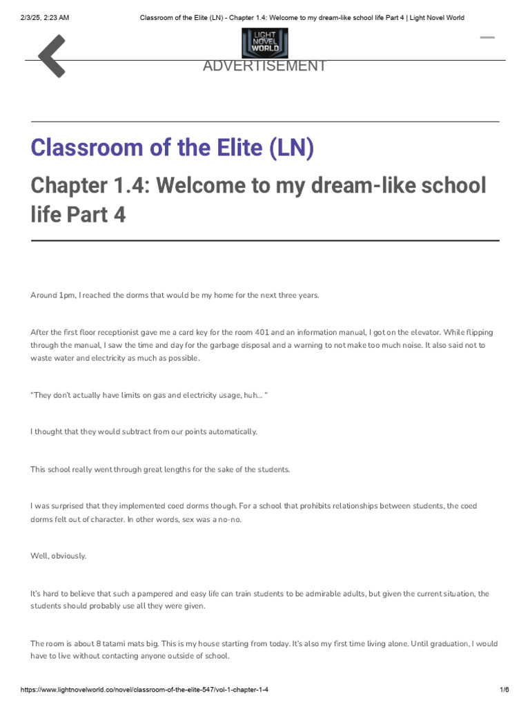 Classroom of The Elite (LN) - Chapter 1.4 - Welcome To My Dream-Like ...