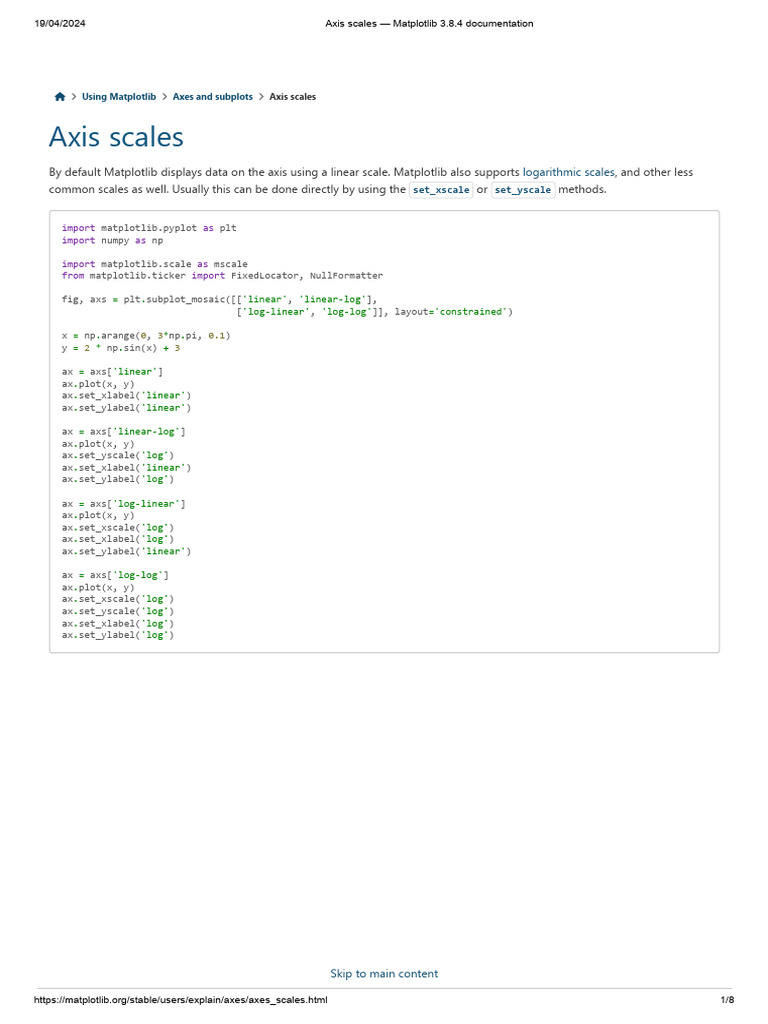 Axis Scales - Matplotlib 3.8.4 Documentation | PDF | Computer Programming