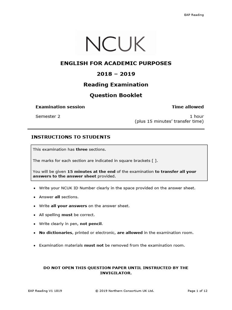 EAP Reading Examination Guide 2018-2019 | PDF | Fair Trade