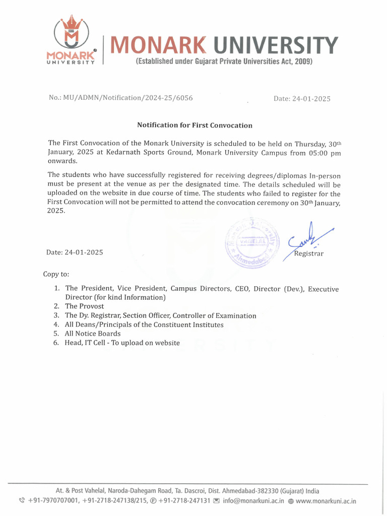 Notification-First Convocation Scheduled To Be Helad On 30-01-2025 | PDF