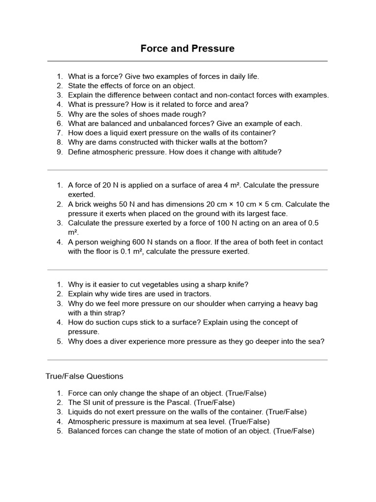 Force & Pressure | PDF