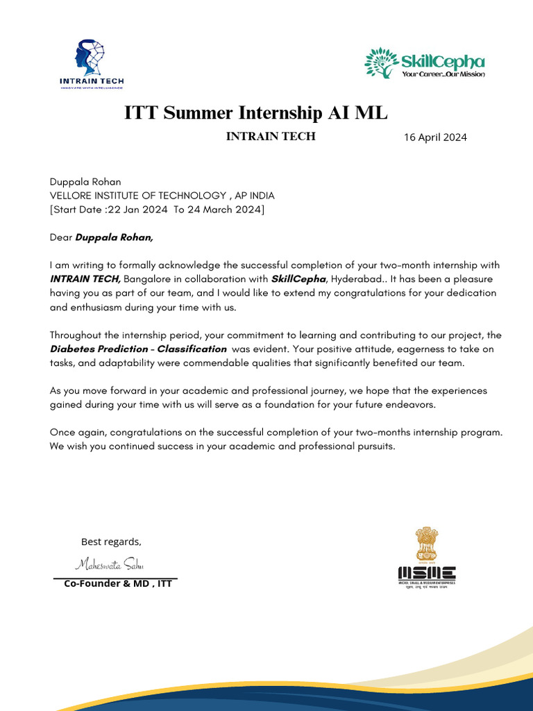 21BCE9757 ITT Summer Internship AI ML Certificate | PDF