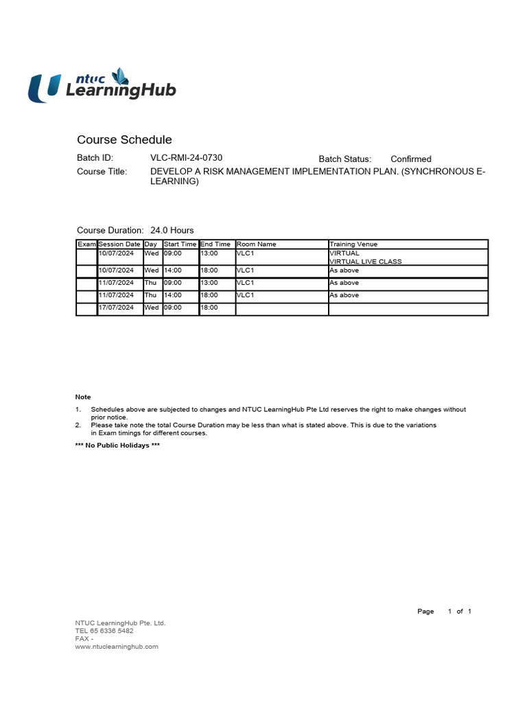 CourseScheduleReport - VLC RMI 24 0730 | PDF