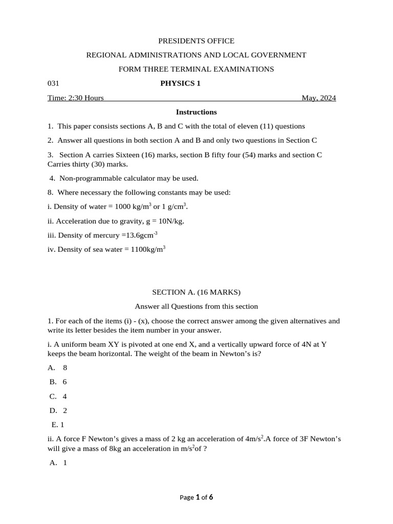 PHYSICS FIII EXAM | PDF | Pressure | Force