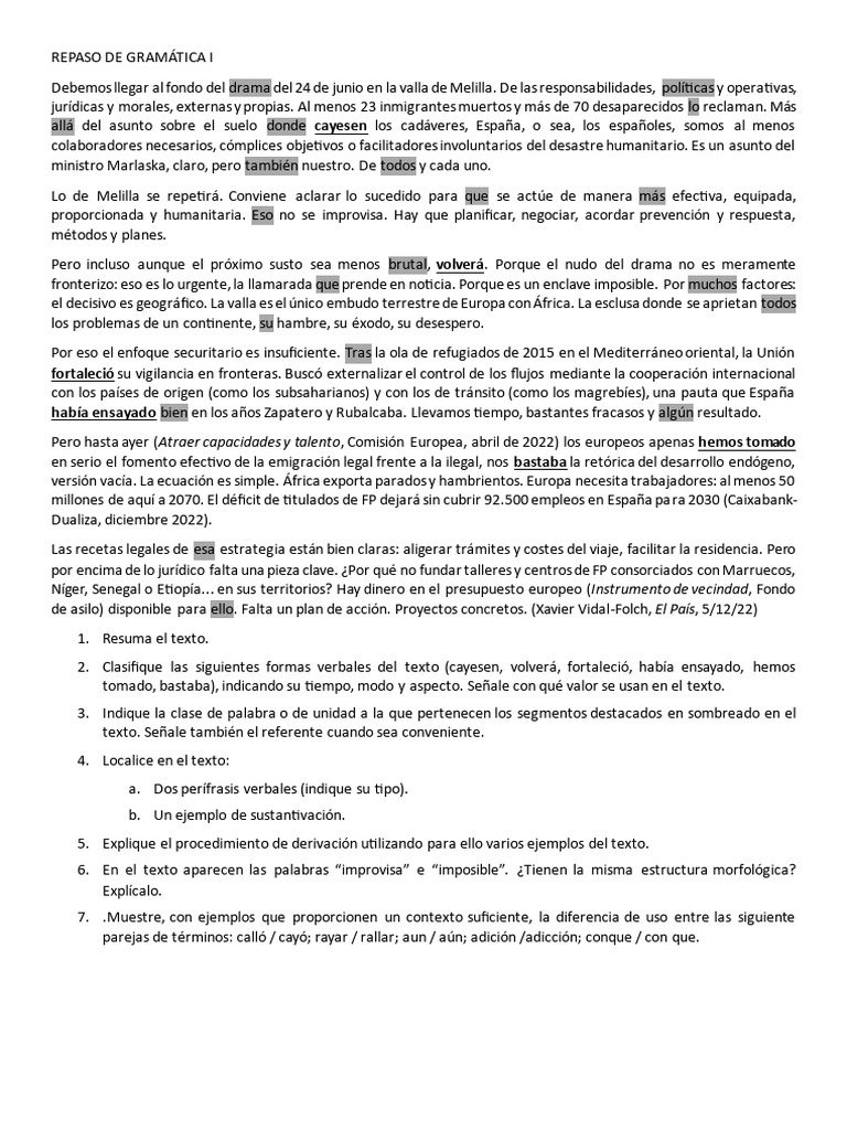 Repaso de Gramatica I | PDF