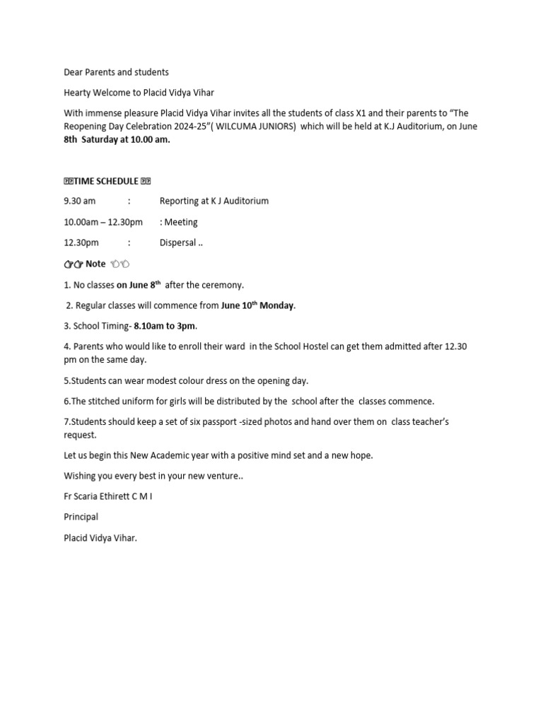 Class XI Opening Day Message | PDF