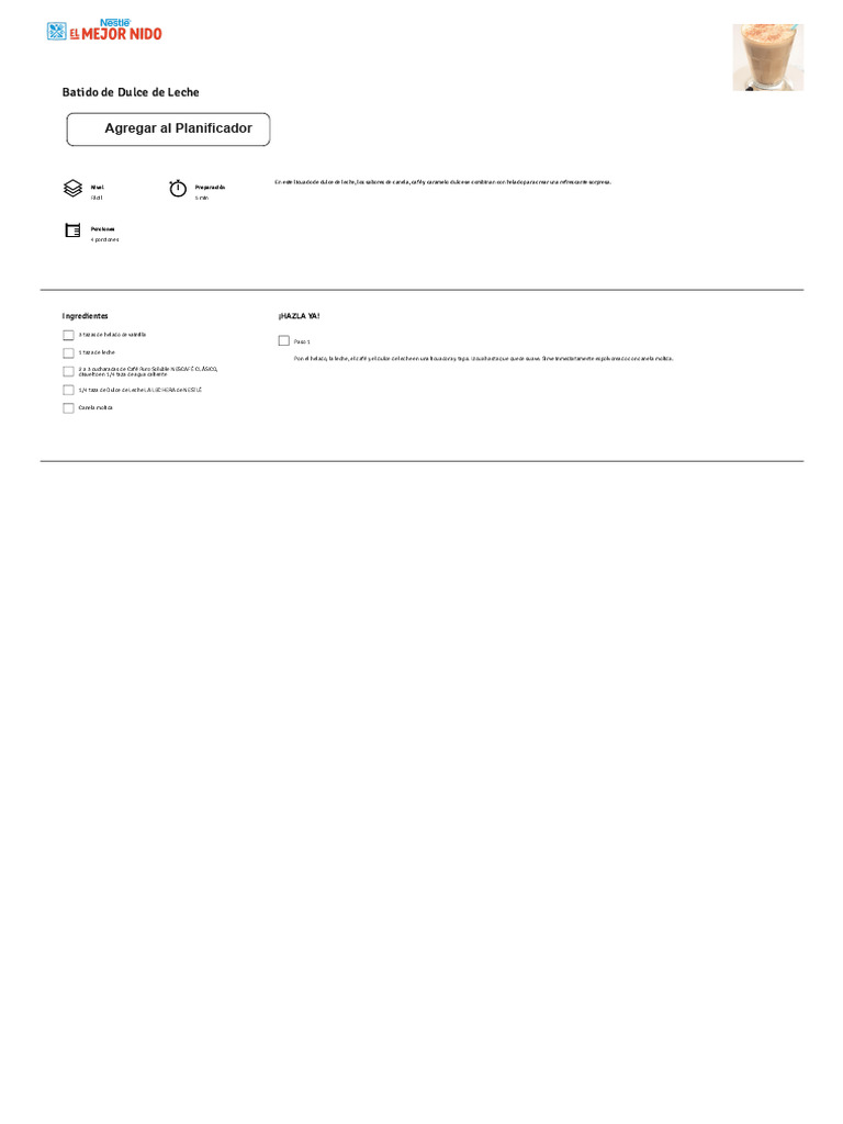 Batido de Dulce de Leche - El Mejor Nido | PDF