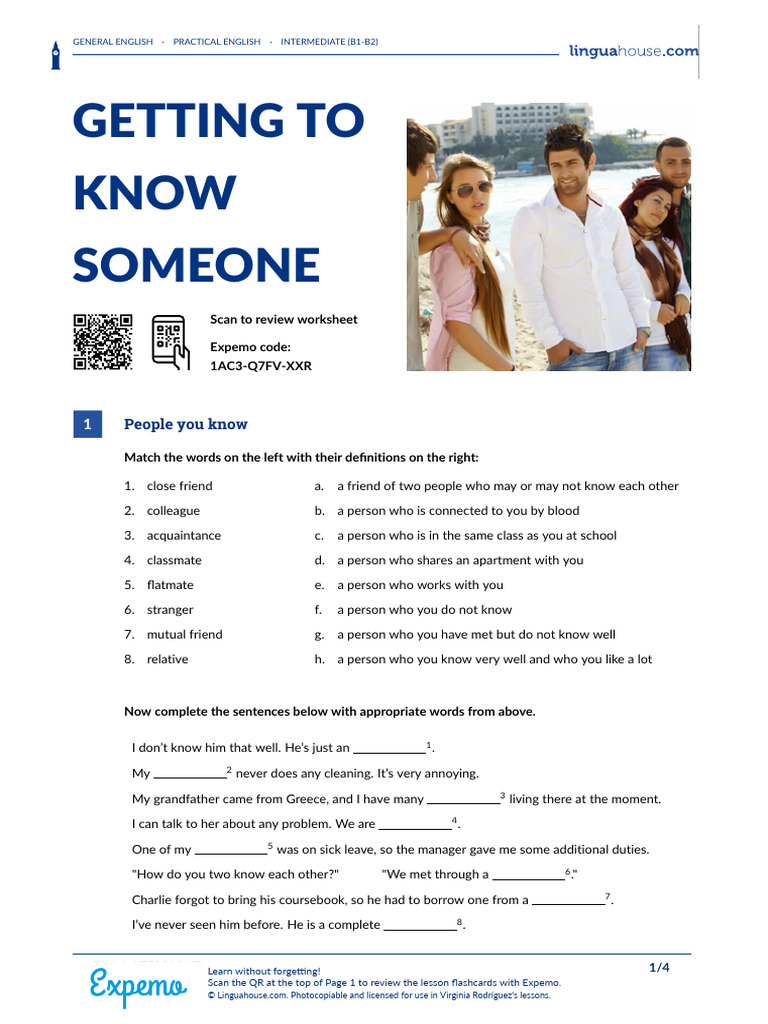 Getting to Know Someone: English B1-B2 | PDF | Linguistics | Learning