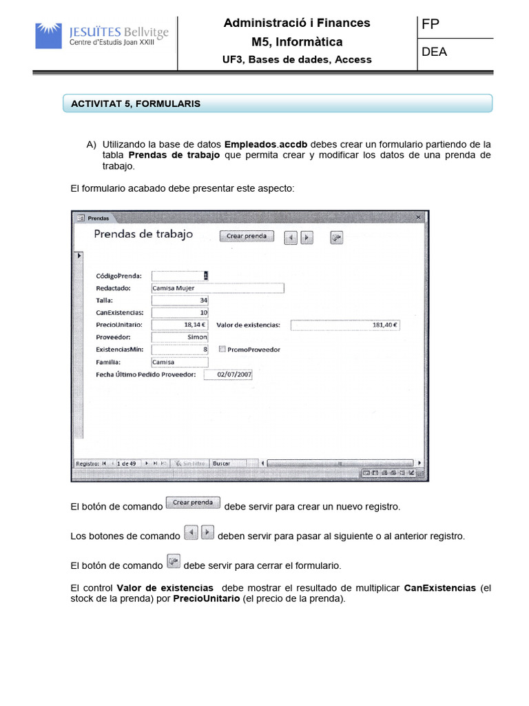 M5 UF3 Access Act 5 Formularios | PDF