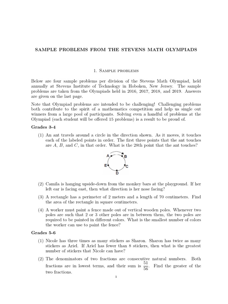 Math Olympiad Sample Problems 2016-2019 | PDF | Circle | Numbers