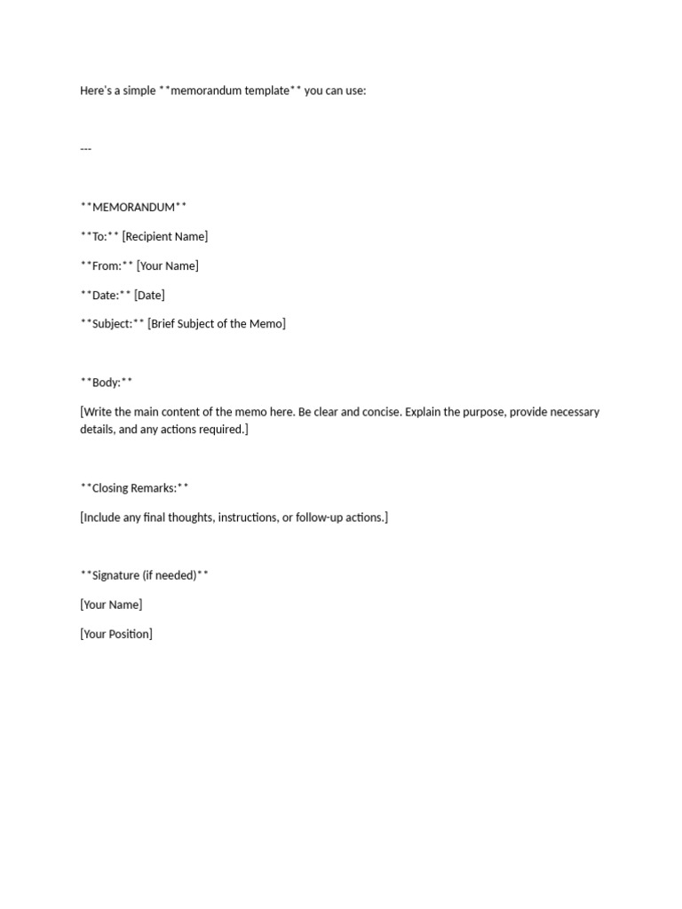 Simple Memorandum Template Guide | PDF