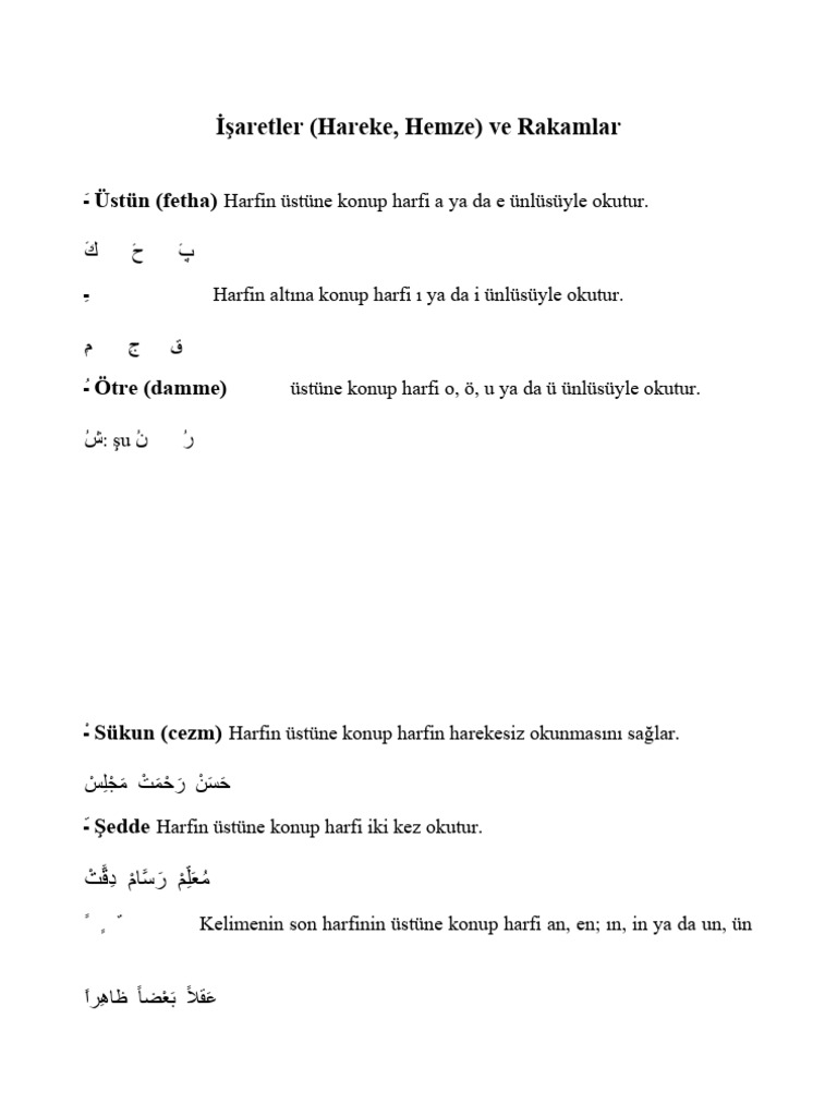 Hafta - İşaretler (Hareke, Hemze) Ve Rakamlar | PDF