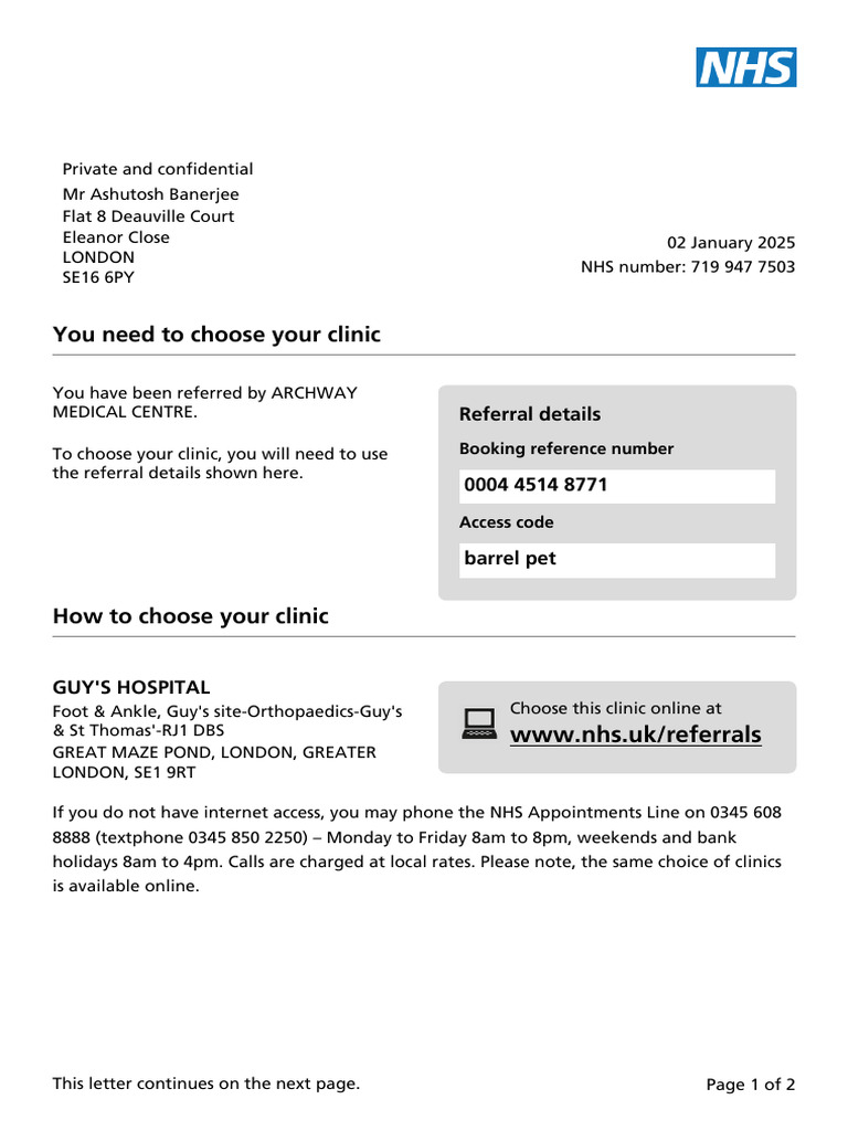 NHS Clinic Referral Instructions | PDF