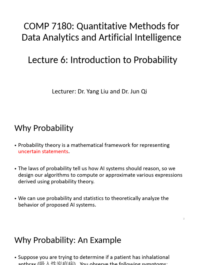 Lecture 9 - Probability COMP7180 | PDF | Probability Distribution | Probability Density Function