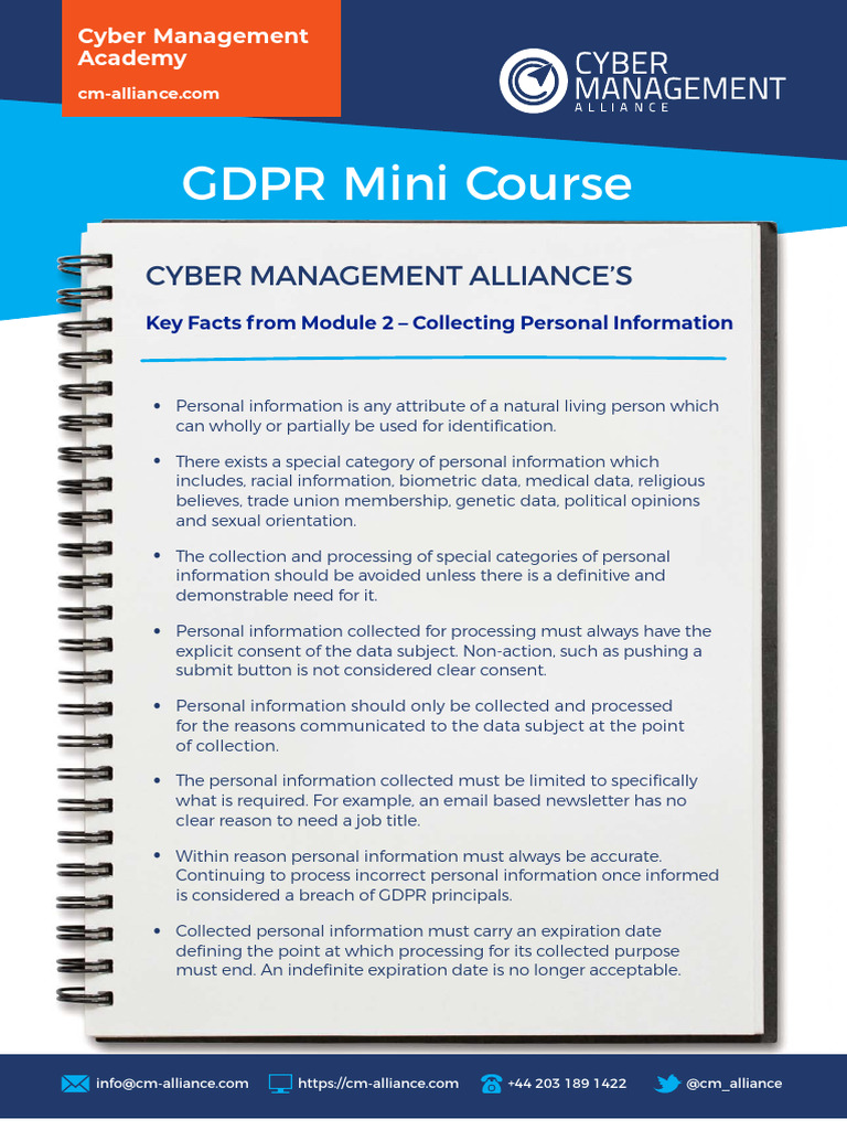 GDPR Mini Course Module 2 Key Facts Collecting Personal Information | PDF