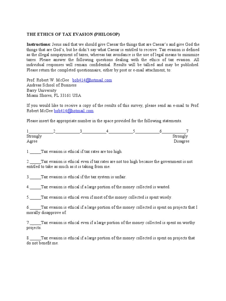 Questionnaire | PDF | Tax Evasion | Taxes