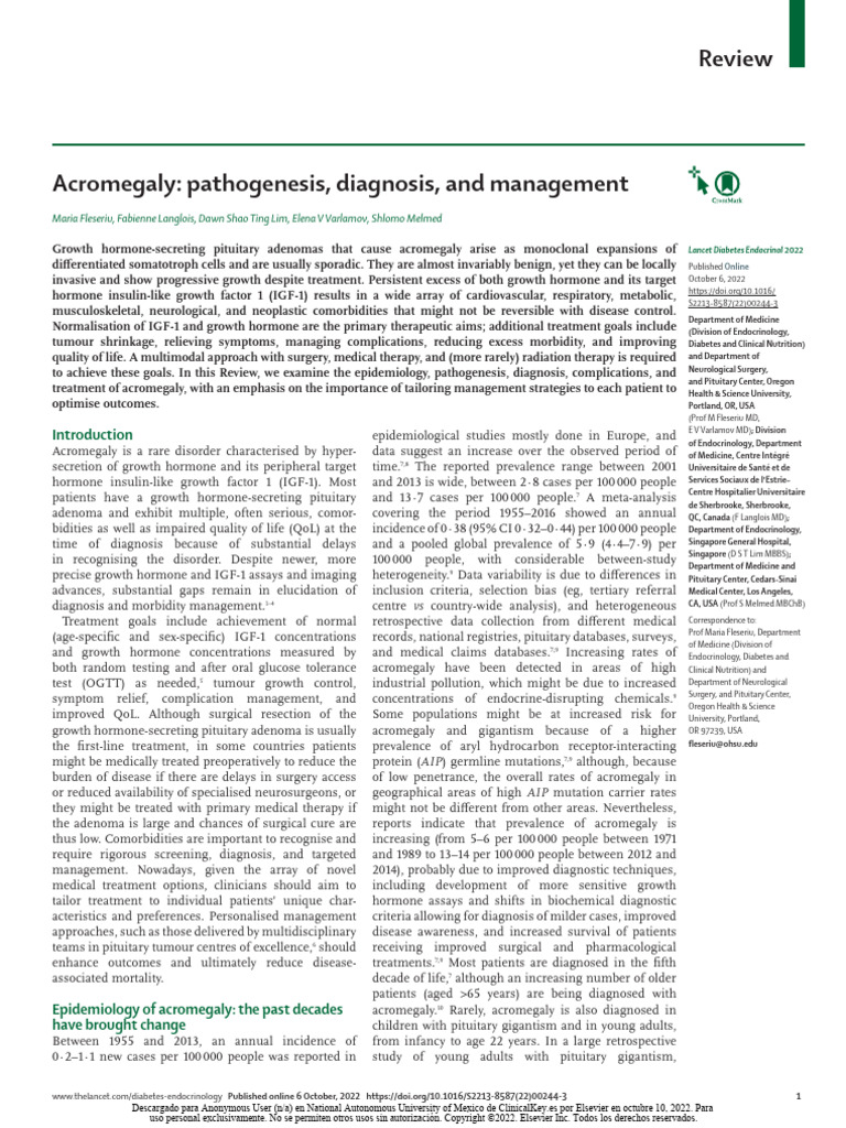 Acromegaly: Diagnosis & Management | PDF | Insulin Like Growth Factor 1 ...