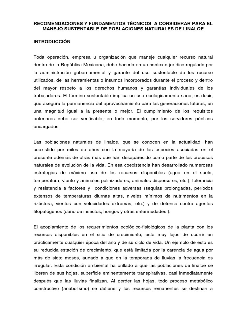 Manejo Sustentable del Linaloe en México | PDF | Suelo | Sustentabilidad