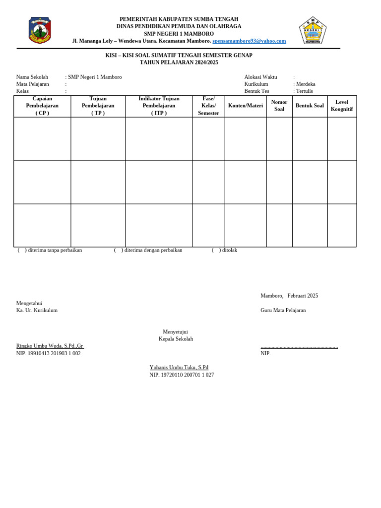Kisi - Kisi Soal Kumer Sts Genap 2024-2025 | PDF