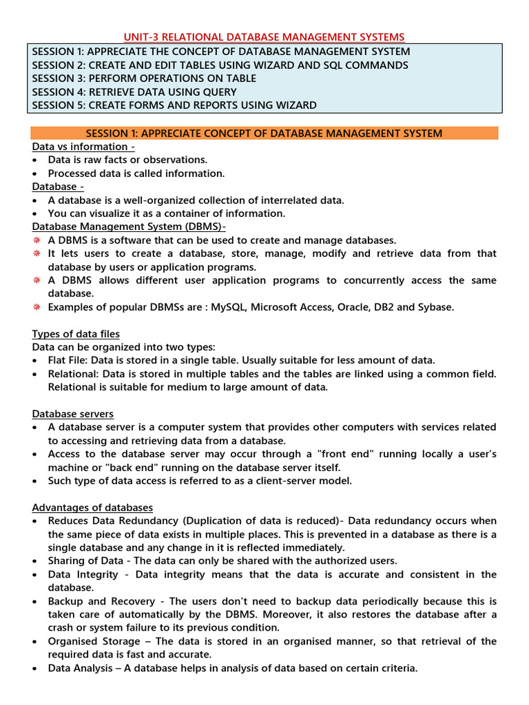 Ln. 3 - Relational Database Management System Grade 10 CBSE | PDF | Databases | Relational Database