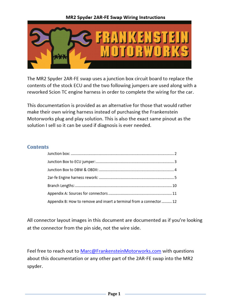 2AR Wiring Instructions For MR2 Spyder Integration | PDF | Electrical ...