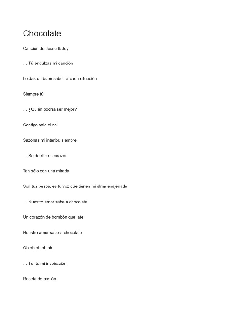 Nuestro Amor Sabe A Chocolate - Jesse & Joy | PDF