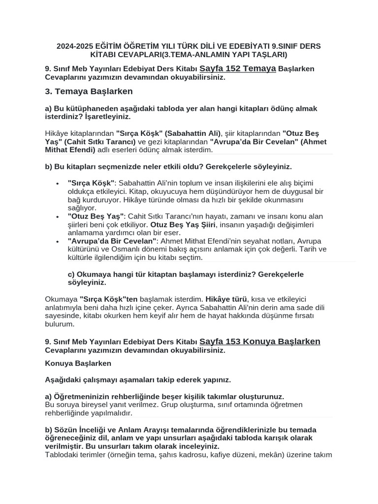 9.sinif Tde Ders Ki̇tabi Cevaplari 3.tema | PDF